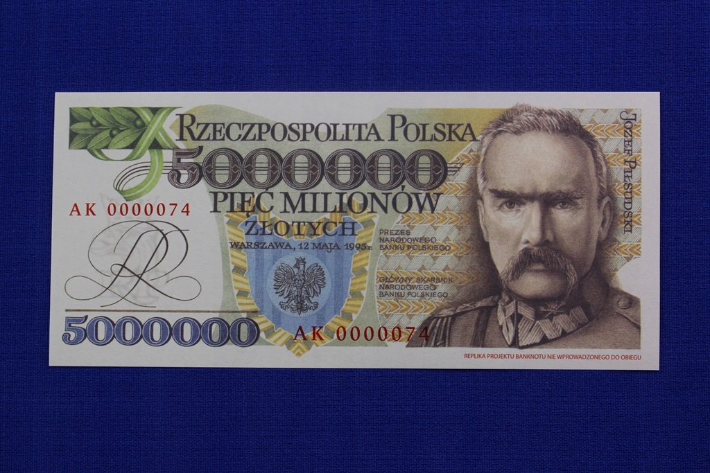 Polski Banknot 5000000 złotych z 1995 roku seria AK stan UNC ...