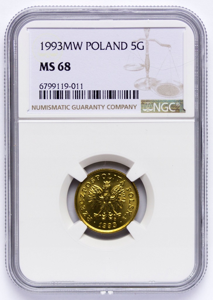 Polska 5 groszy 1993, NGC MS68, MAX NOTA, PERFEKCYJNA, RZADKI ROCZNIK - 14925930071 - oficjalne ...