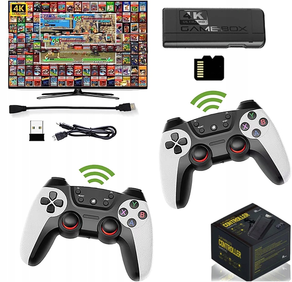 WIRELESS RETRO GAME CONSOLE TV GAME GAME STICK 4K +2 PADS + 30000 GAMES ...