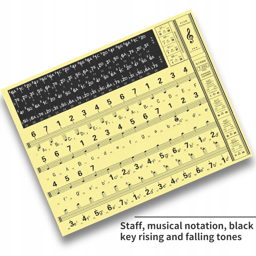 Piano Keyboard Stickers for 37/49/54/61/88 Key Transparent Note Scales ...