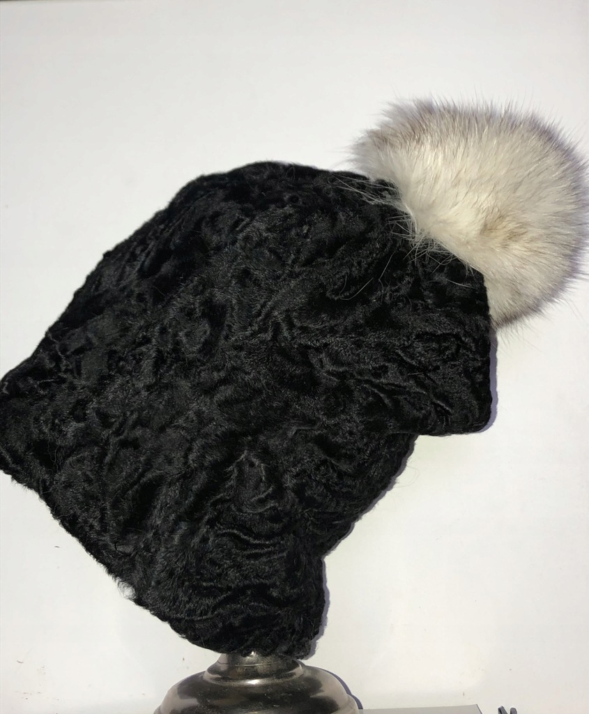 czapka z pomponem karakuły breitschwanz, lis - 11700997134 - oficjalne ...