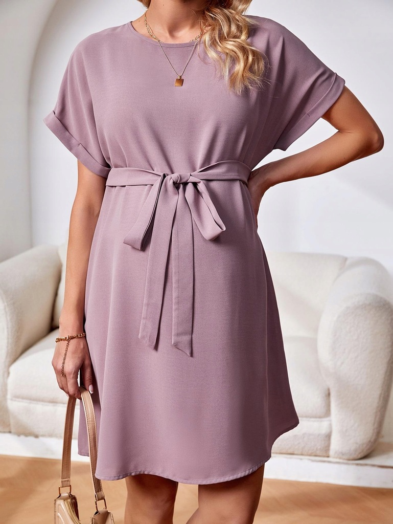 SHEIN PROSTA FIOLETOWA SUKIENKA CIĄŻOWA KRÓTKI RĘKAW YZD NF9__XXL - 14757688468 - oficjalne ...