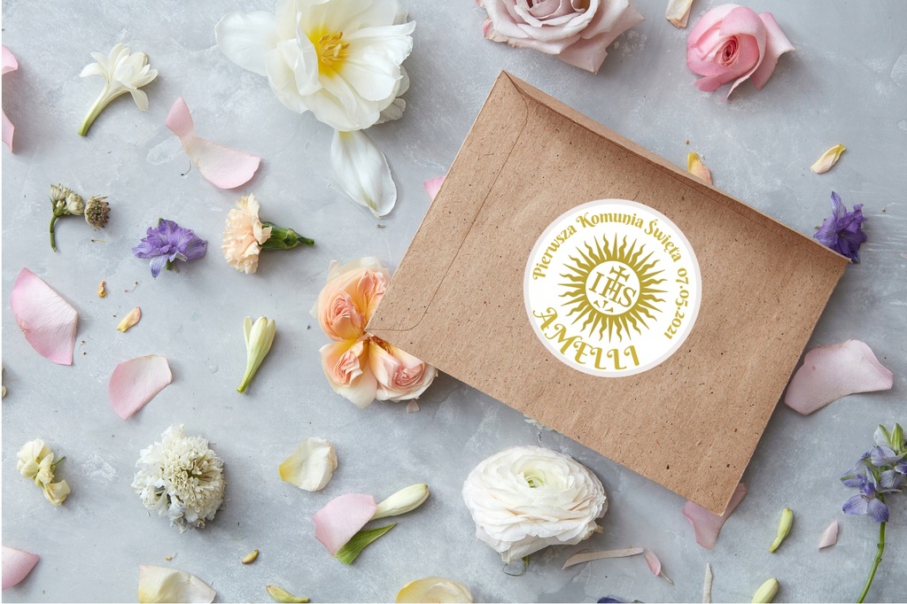 NAKLEJKI NA ZAPROSZENIA KOMUNIA ŚWIĘTA 15 szt. - 12151385678 ...