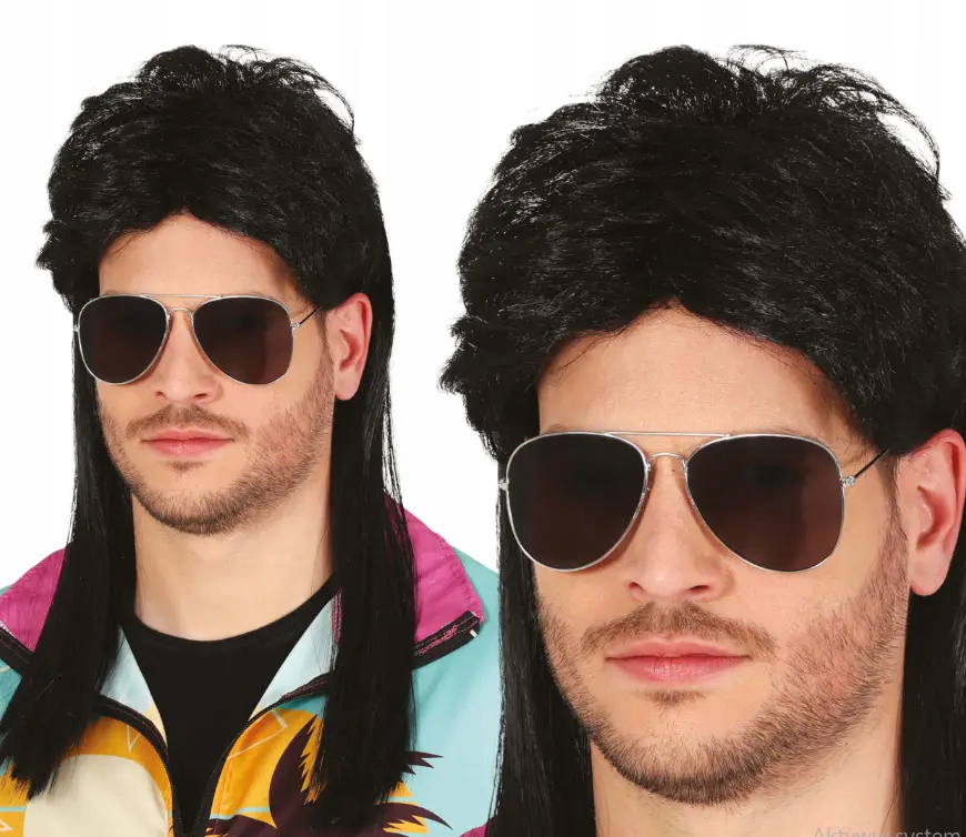 PERUKA MĘSKA LATA 80-TE 70-TE PRL CZARNA DISCO GLAM ROCK WŁOSY STRÓJ ...