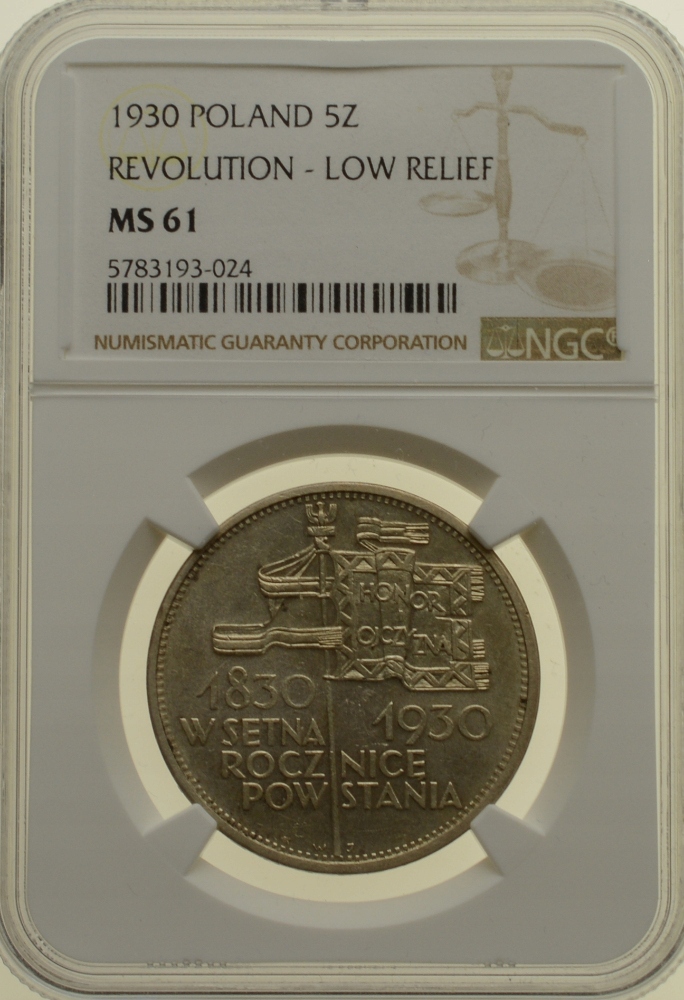 5 złotych 1930 r. - Sztandar - Grading NGC MS61 - 11778388659 - oficjalne archiwum Allegro
