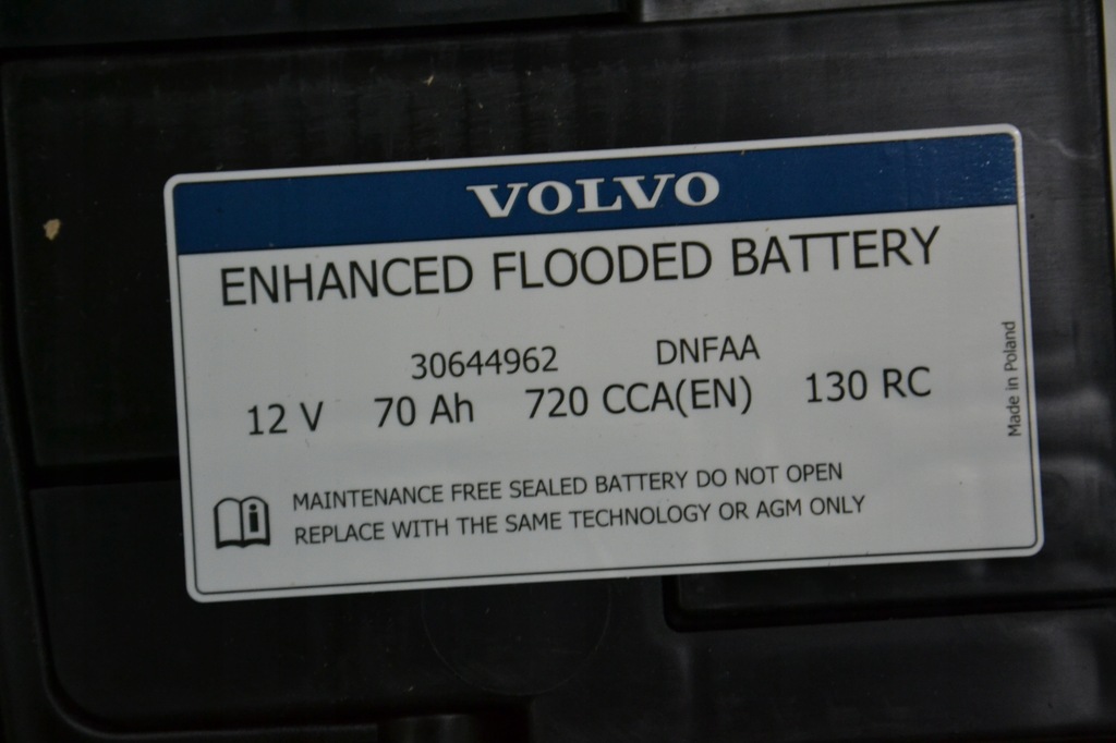 Volvo Akumulator 70AH 720A oryginał NOWY 30644962 - 13158362624 - oficjalne archiwum Allegro