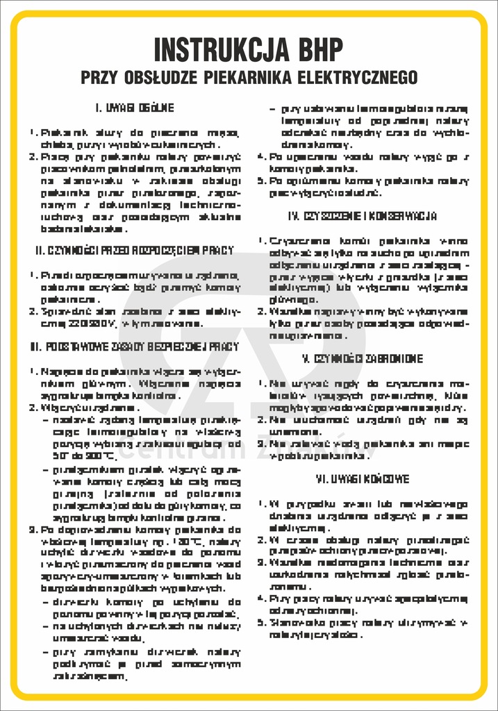 Instrukcja BHP przy obsł. piekarnika elektrycznego - 8724511639 - oficjalne archiwum Allegro