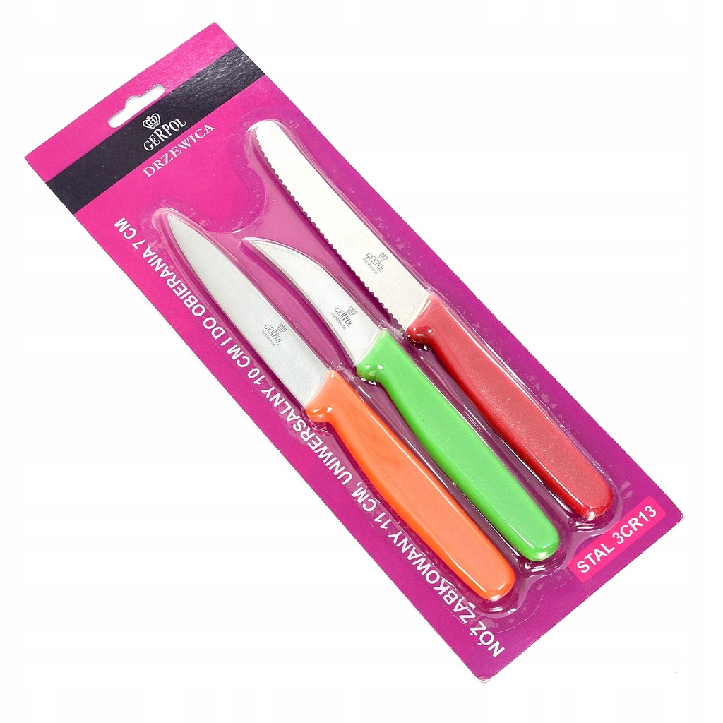 GERPOL Neon 3 noże z ząbkami 11 cm 10 cm 7 cm mix - 12688421333 ...