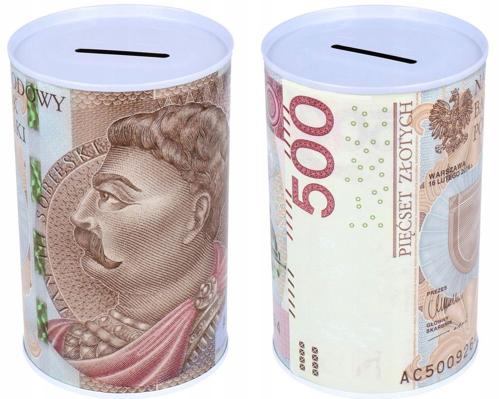 Skarbonka puszka metalowa nominały pln banknot XXL - 11575354065 - oficjalne archiwum Allegro