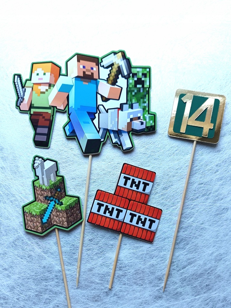 TOPPER OZDOBA DEKORACJA URODZINY NA TORT MINECRAFT CREEPER MIECZ Z ...