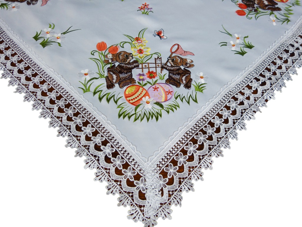 Wielkanoc obrus haft gipiura 130x180 biały zające - 7828414828 - oficjalne archiwum Allegro