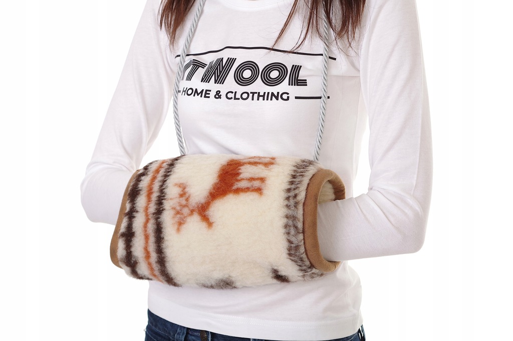 Mufka wełniana ocieplacz rąk naturalna wełna owcza 100% merynos Woolmark - 16465878039 ...