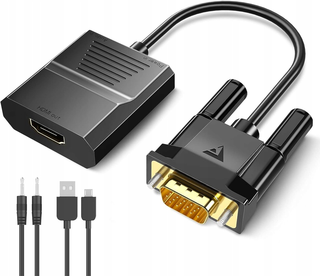 ADAPTER VGA NA HDMI KONWERTER VGA 1080P NA HDMI Z AUDIO + USB PC LAPTOP ...
