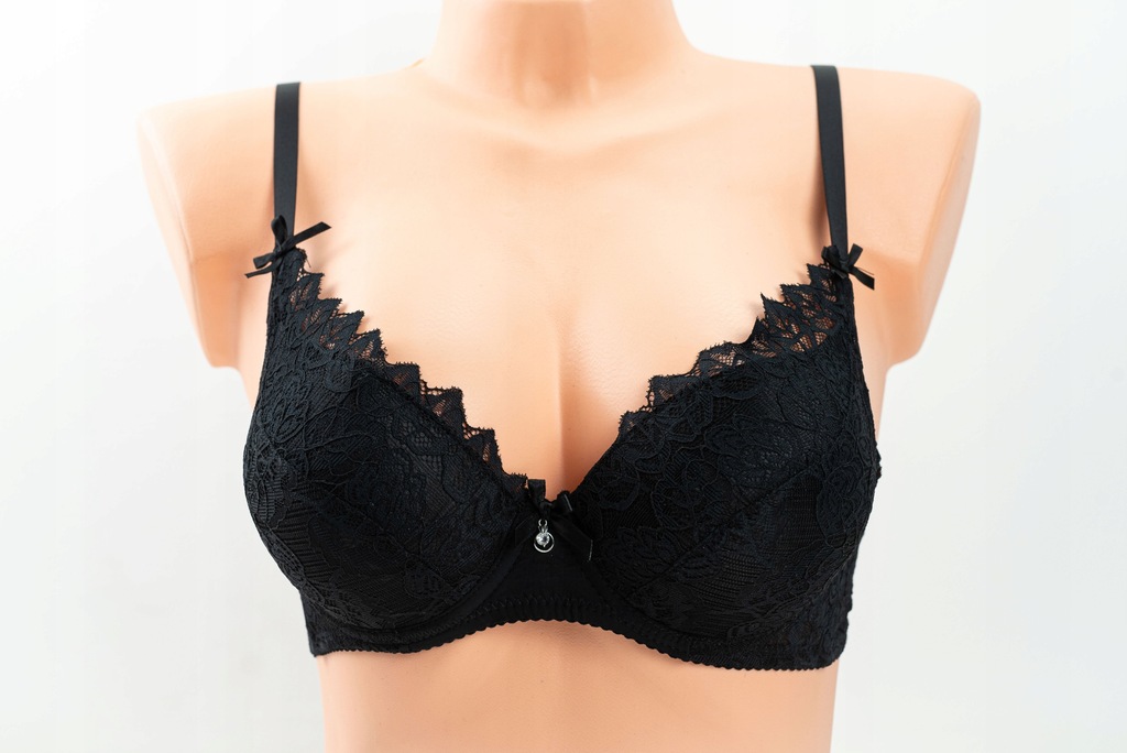 Biustonosz koronka duży Push-Up 75B czarny - 12151422365 - oficjalne archiwum Allegro