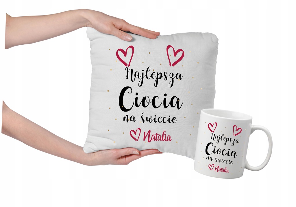 ZESTAW dla Cioci poduszka + kubek z imieniem - 11400559435 - oficjalne archiwum Allegro