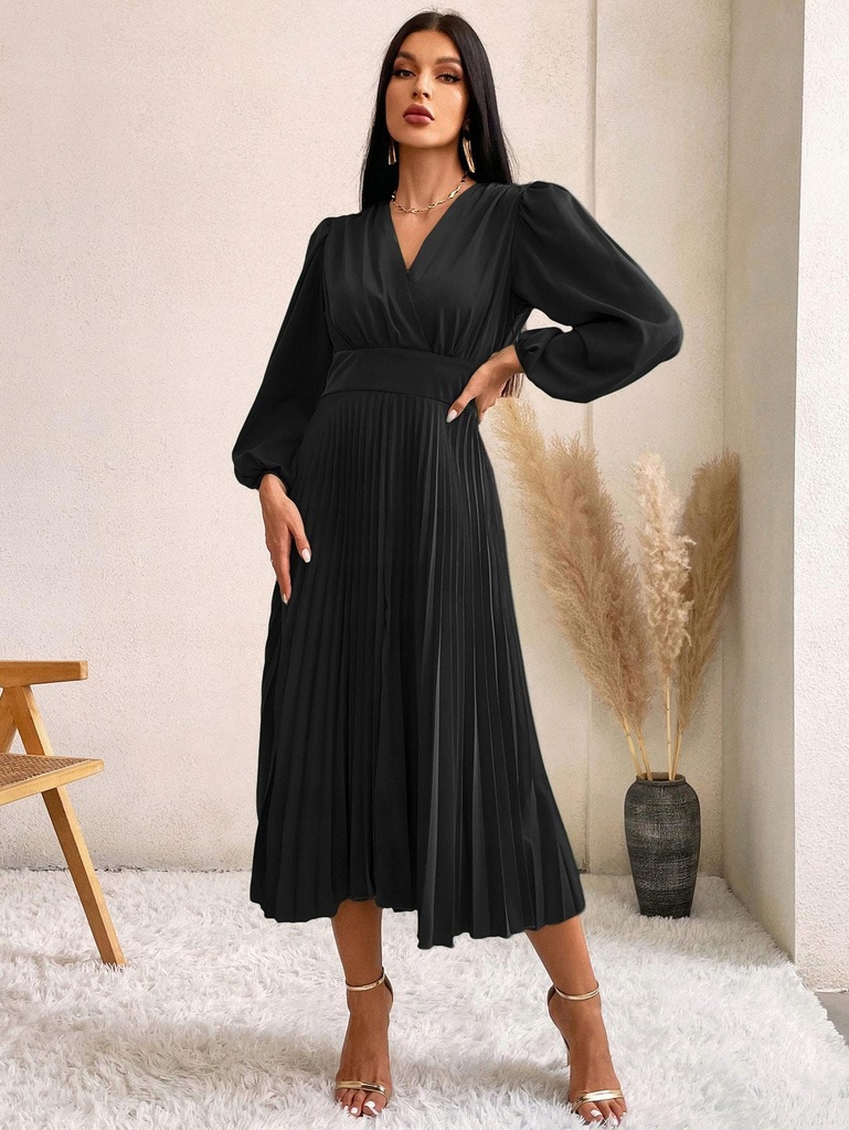 R59M002 CZARNA PLISOWANA SUKIENKA BUFKI SHEIN S - 13584455987 - oficjalne archiwum Allegro