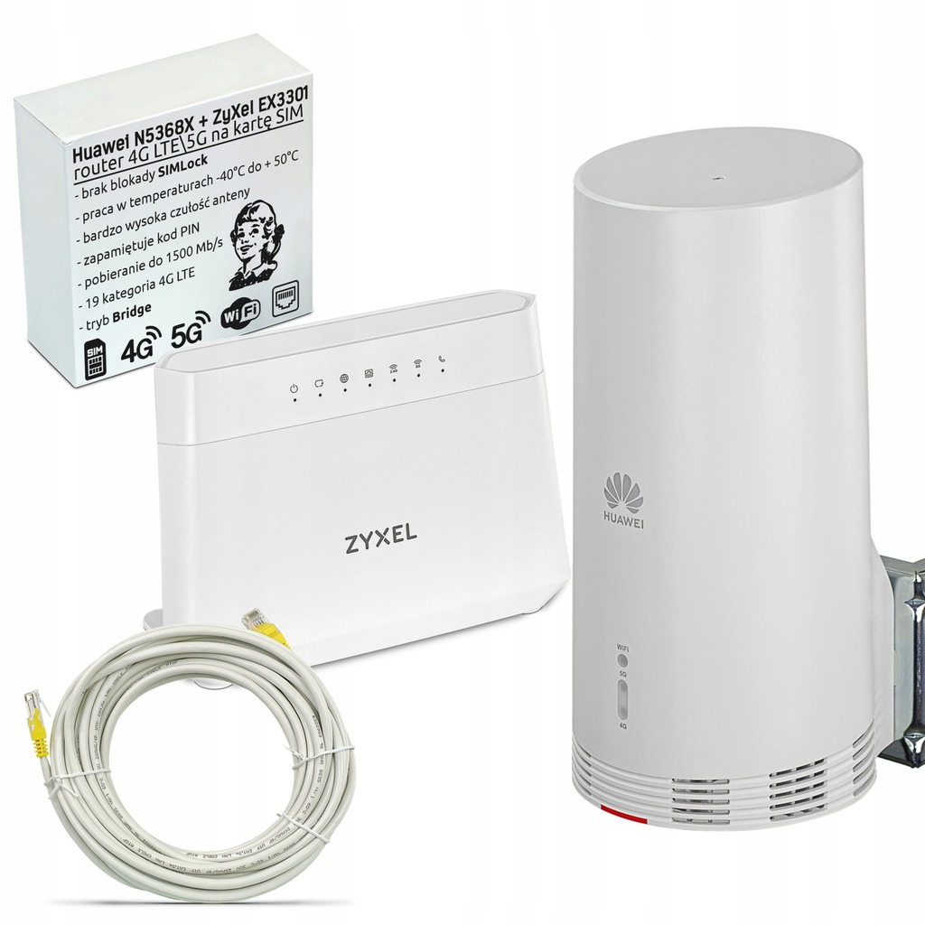 Huawei N5368X Router 4G LTE 5G 1500 Mb/s z anteną ODU-IDU WiFi bez simlocka - 14736317082 ...