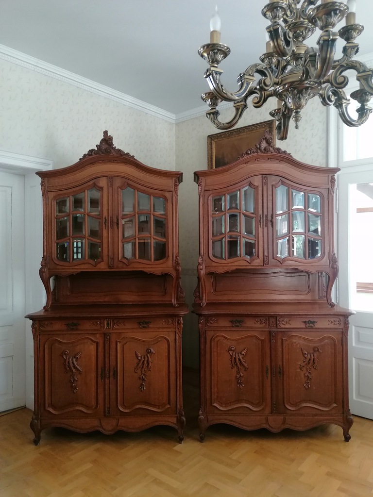 Wysoki Dębowy kredens ludwikowski rocaille nr 1345 - 11105370136 ...