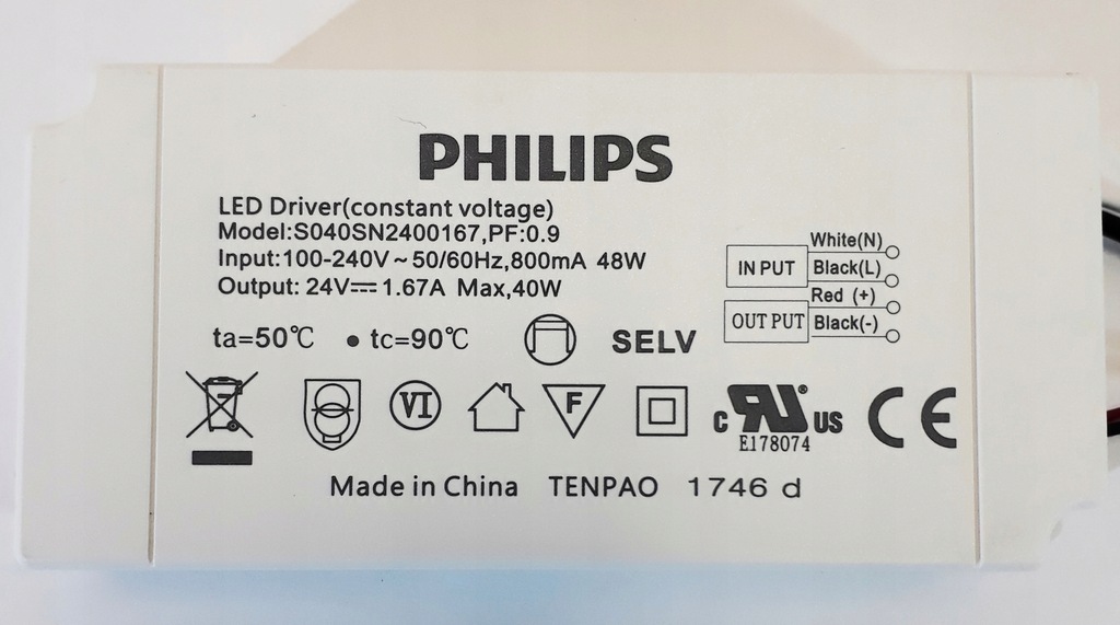 PHILIPS LED DRIVER 40W 220-240V 300mA 24V S612 - 11509292210 ...