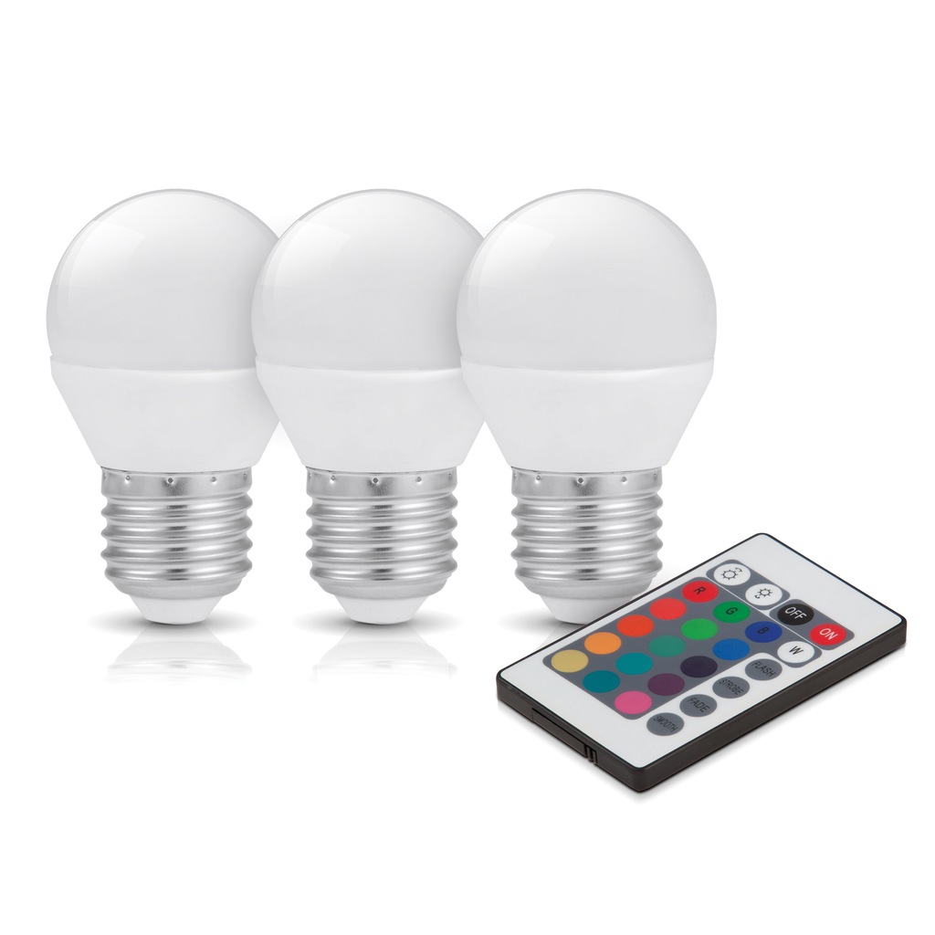 3 x ŻARÓWKA SMD LED E27 Z PILOTEM RGB+W 3,5W Kobi - 6836673702 ... 3 x ŻARÓWKA SMD LED E27 Z PILOTEM RGB+W 3,5W Kobi - 6836673702 ...