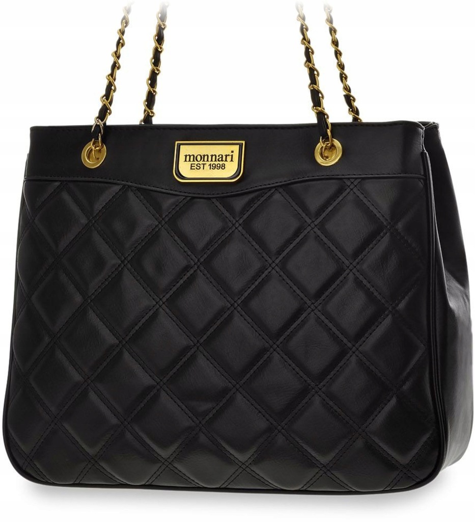 MONNARI Torebka Damska SHOPPER Czarna TORBA Ramię Pikowana DUŻA Z ŁAŃCUCHEM - 14202559380 ...