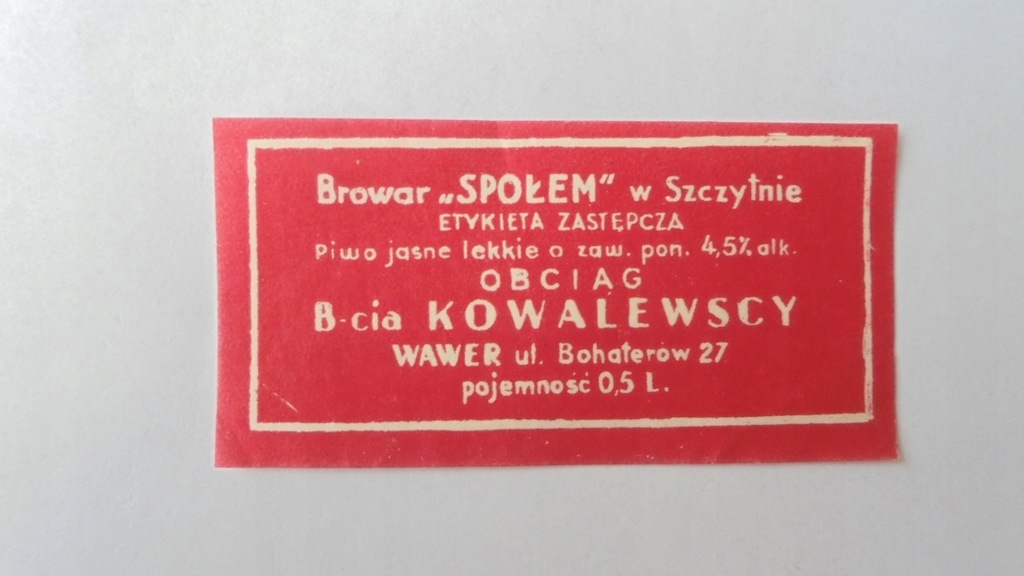 Stara etykieta browar Szczytno rozlewnia Wawer - 13326133972 - oficjalne archiwum Allegro