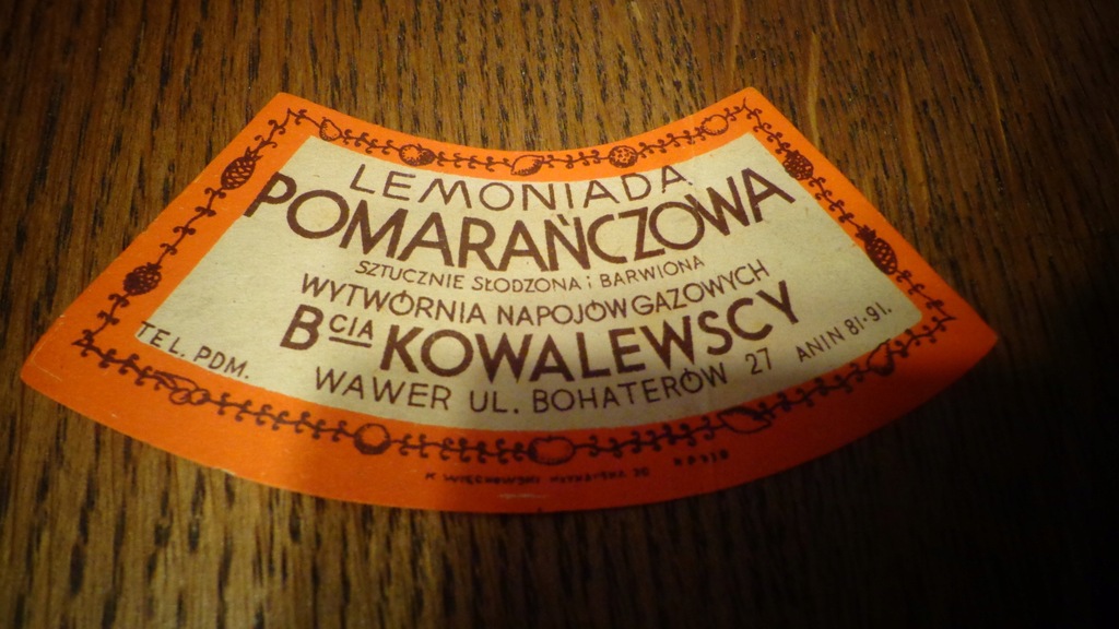 Etykieta-opakowanie PRL Oranżada lemoniada Warszawa Wawer - 15044816486 - oficjalne archiwum Allegro