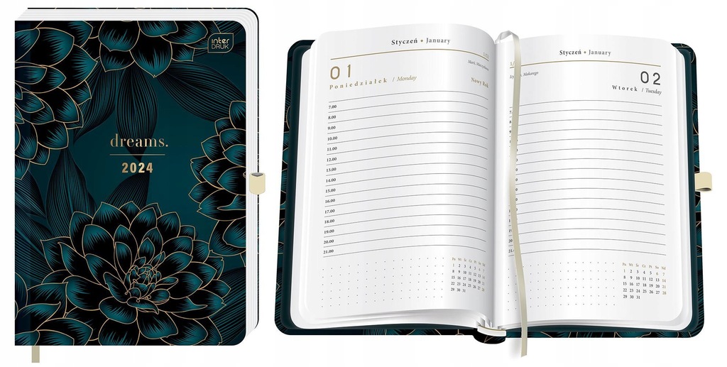 Kalendarz książkowy planer 2024 INTERDRUK A5 384 kartki DREAMS METALLIC ...