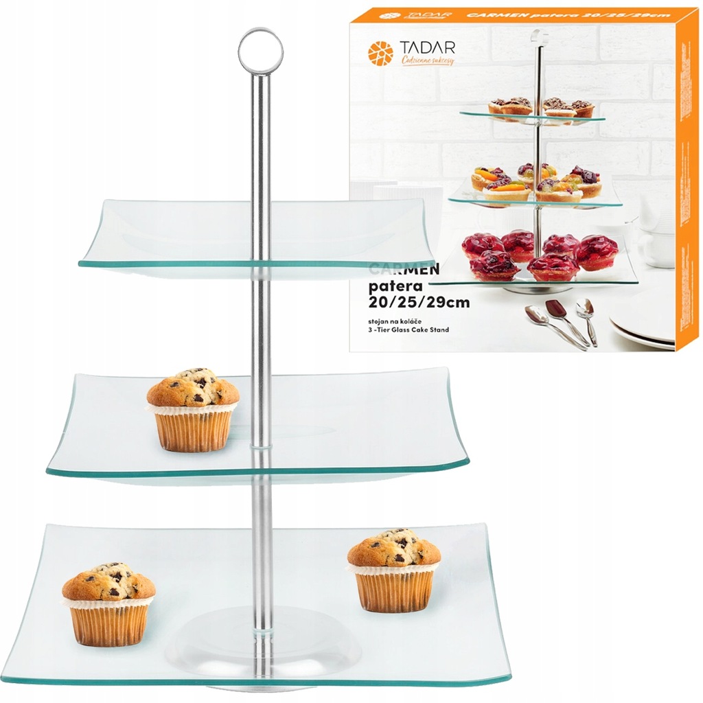 PATERA 3-POZIOMOWA SZKLANA KWADRATOWA NA CIASTO - 12409864217 ...