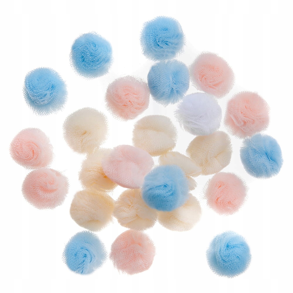 POMPONY PASTELOWE małe TIULOWE 2 CM komplet 24 SZTUKI pomponiki OZDOBNE ...