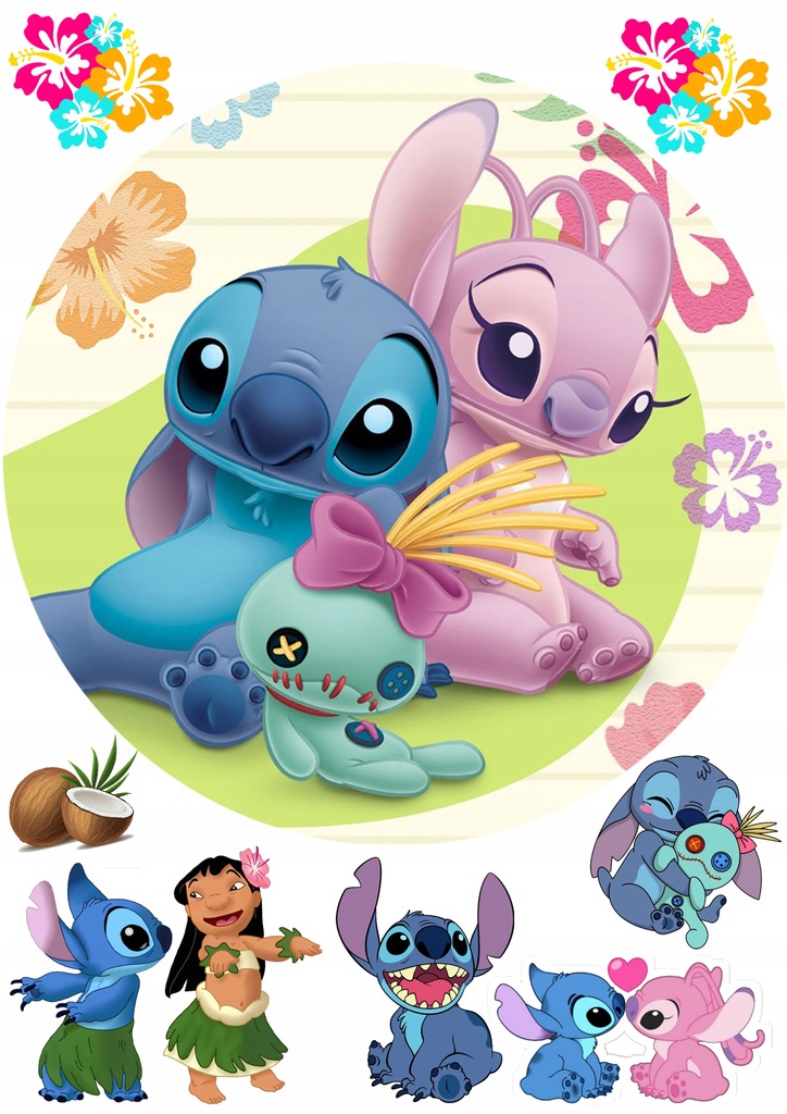 OPŁATEK NA TORT LILO I STICH + POSTACIE + NAPIS - 14256574835 ...