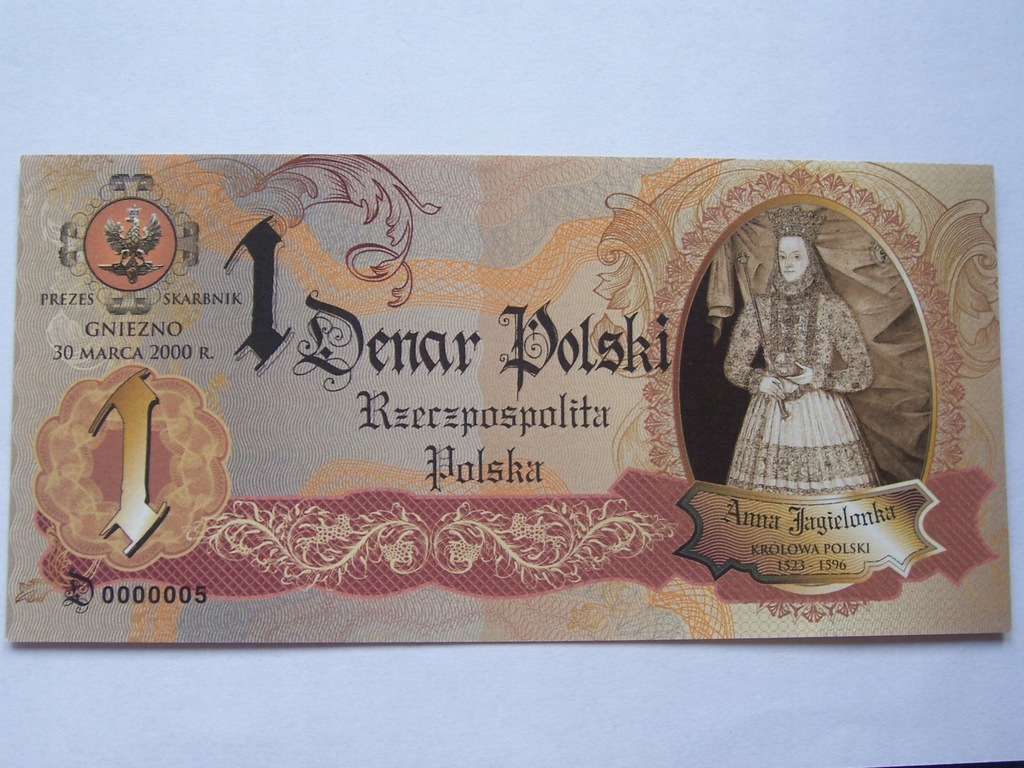 1 Denar Polski Anna Jagielonka 2000r ser. D0000005 - 12745960104 ...