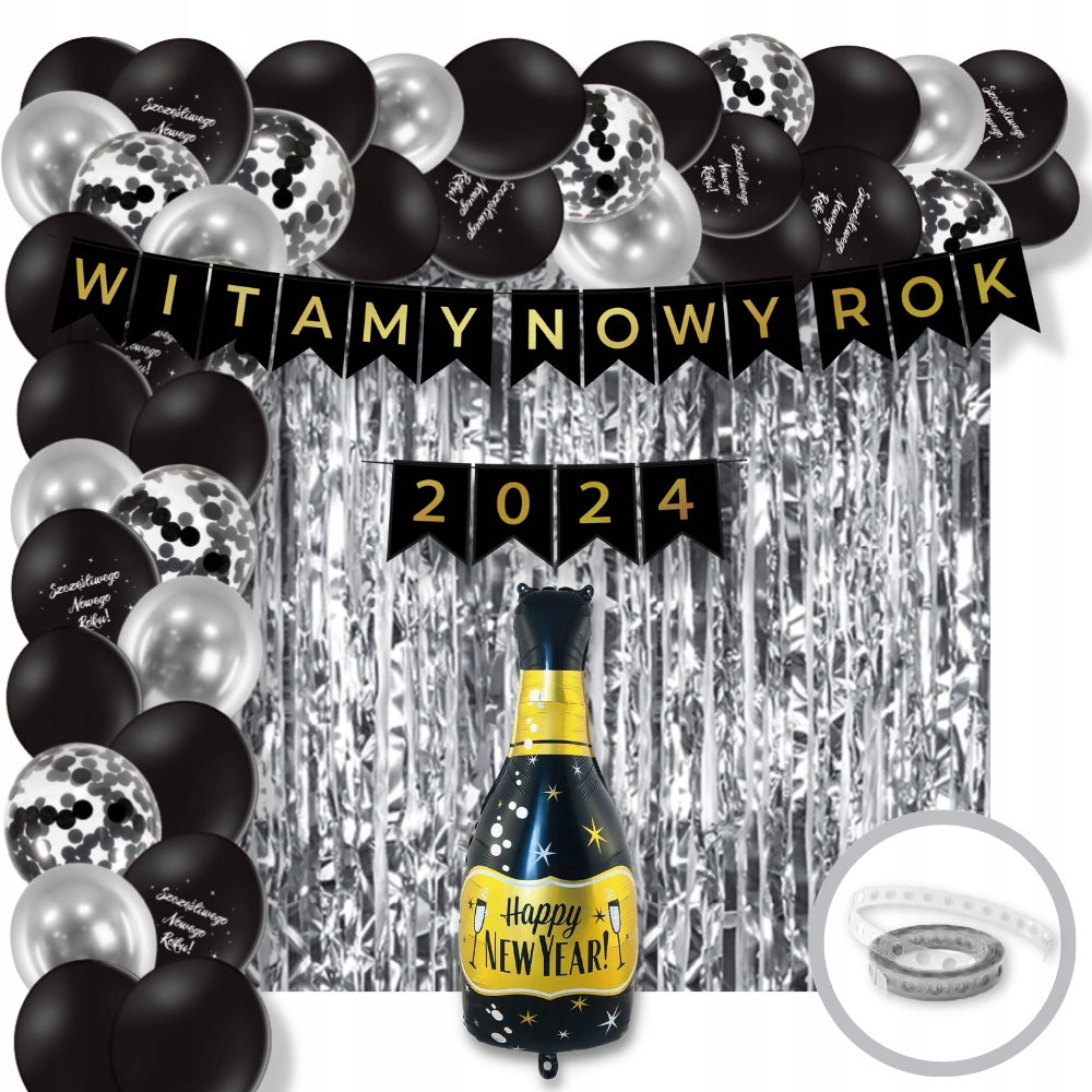 Zestaw Balony Baner WITAMY NOWY ROK 2024 Sylwester - 14359146059 ...
