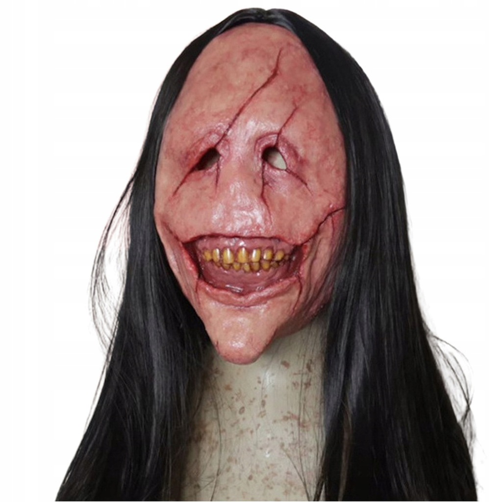 SCARY Halloween MASK Red Face Long Hair Witch Cosplay Latex ...