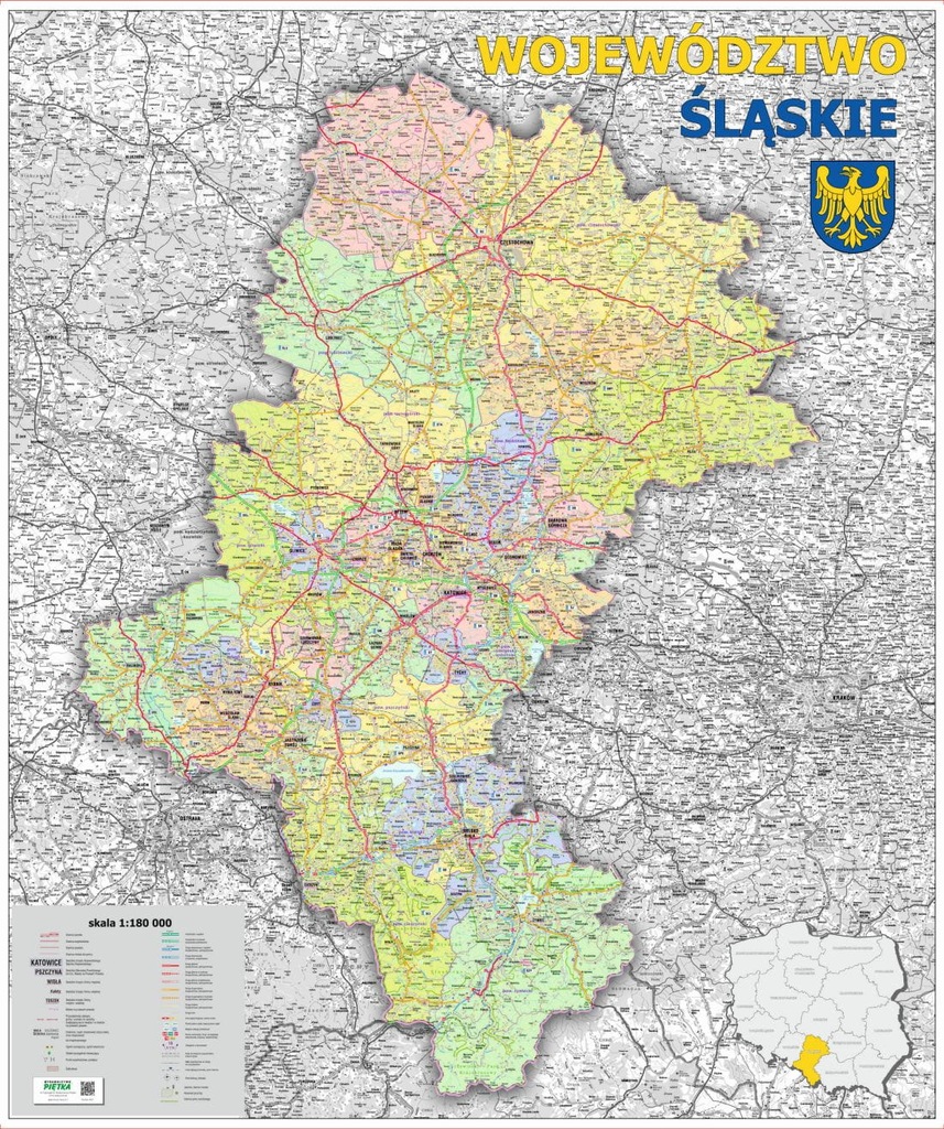 WOJEWÓDZTWO ŚLĄSKIE MAPA ŚCIENNA ADM-DROGOWA 2021 - 10239910953 ...