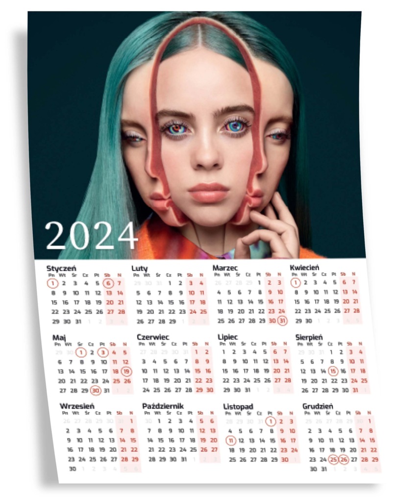 KALENDARZ PLAKATOWY A4 BILLIE EILISH 01 2024 DUŻO WZORÓW - 14450492709 - oficjalne archiwum Allegro