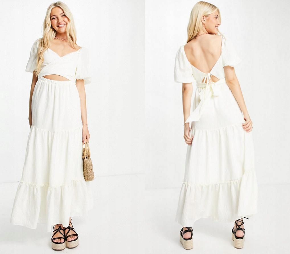 SKYLAR ROSE KREMOWA SUKIENKA MIDI WIĄZANIE (S) - 11958781905 - oficjalne archiwum Allegro