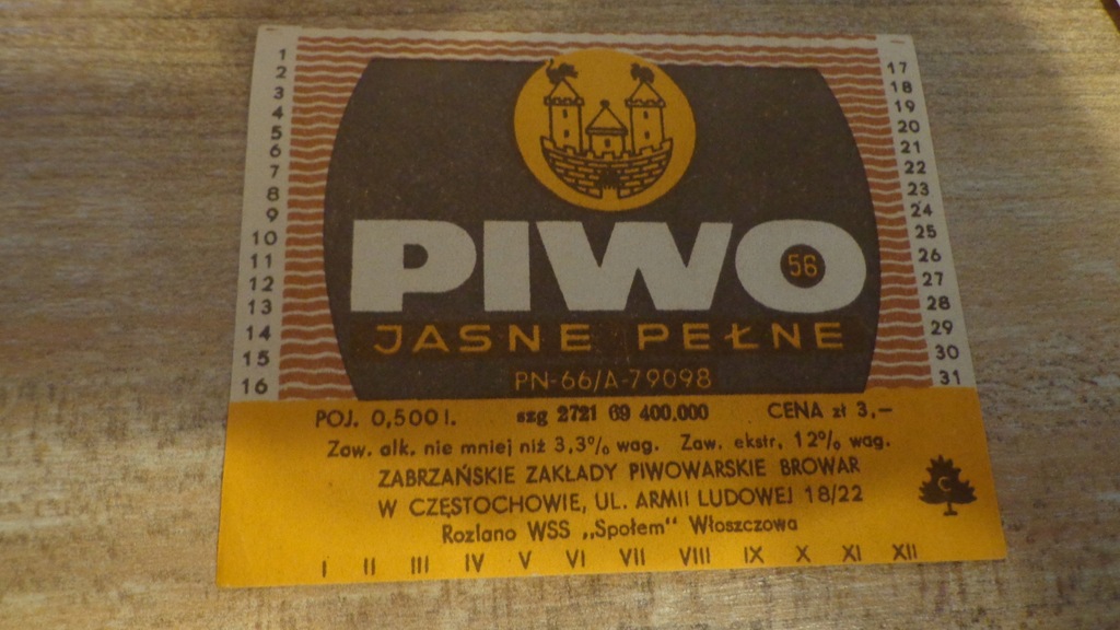 Stara etykieta Browar Częstochowa Społem Włoszczow - 13766967607 - oficjalne archiwum Allegro