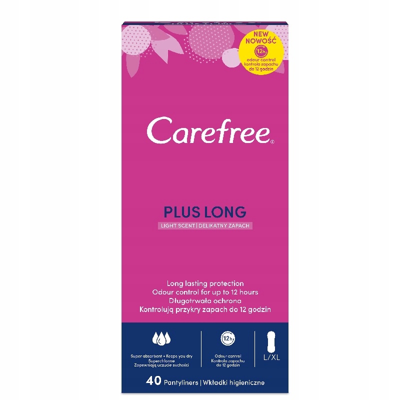 CAREFREE Plus Long wkładki higieniczne Light Scent 40szt - 13563834392 - oficjalne archiwum Allegro