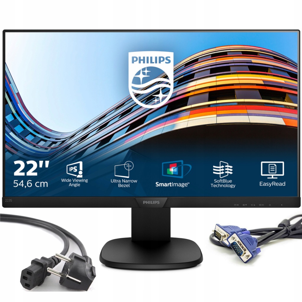 BEZRAMKOWY| MONITOR PHILIPS 223S7E 22'' | IPS 1920x1080 redukcja migotania - 15486810445 ...