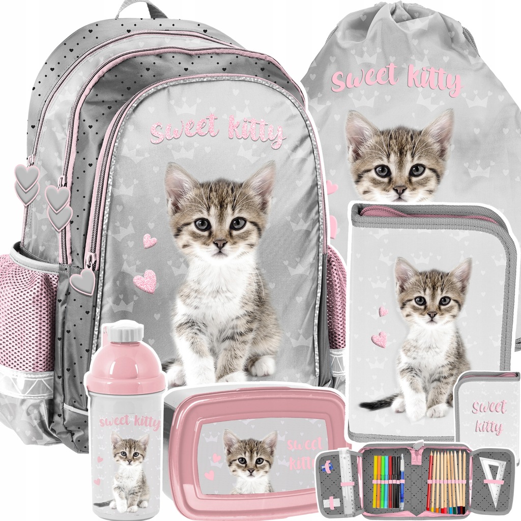 PLECAK SZKOLNY KOTEK ZESTAW DLA DZIEWCZYNKI KOT - 13503423002 - oficjalne archiwum Allegro