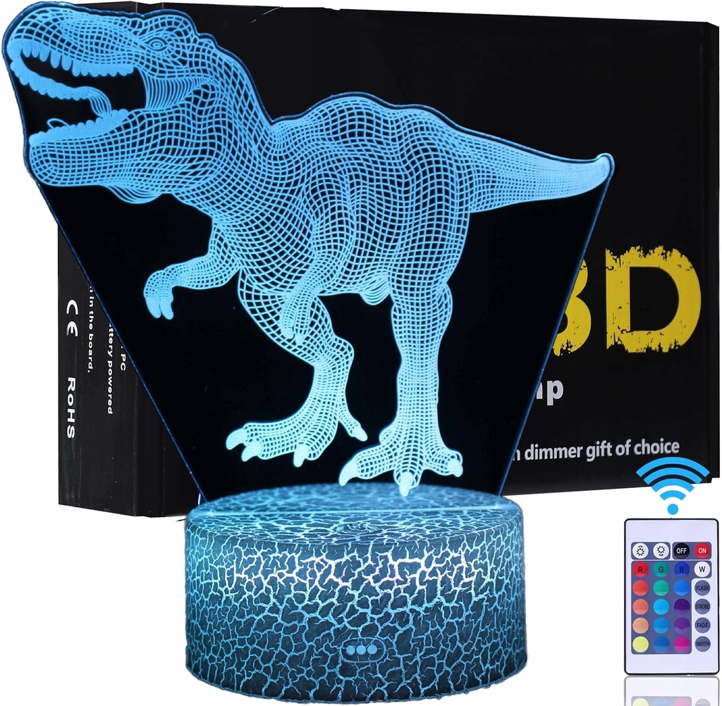 3D DINOZAUR LAMPKA NOCNA LED 7 USB/BATERIE + PILOT 16 ZMIAN KOLORÓW - 15195282706 - oficjalne ...