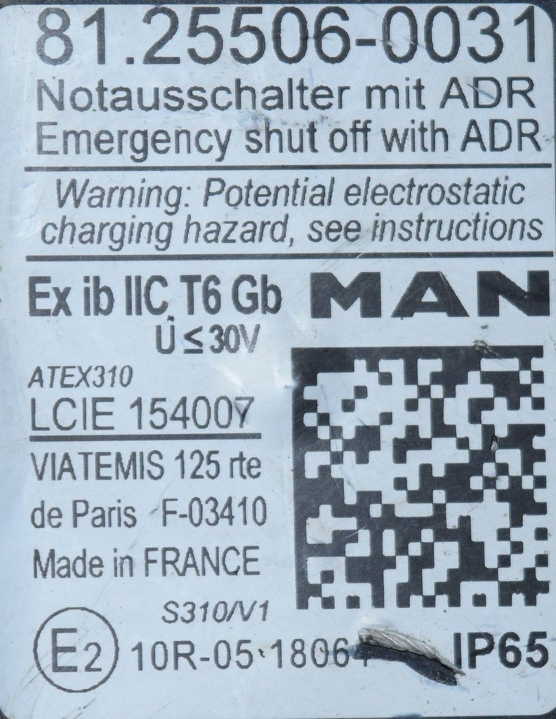 WYŁĄCZNIK AWARYJNY MASY HEBEL MAN E6 81.25506-0031 - 9983307683 ...