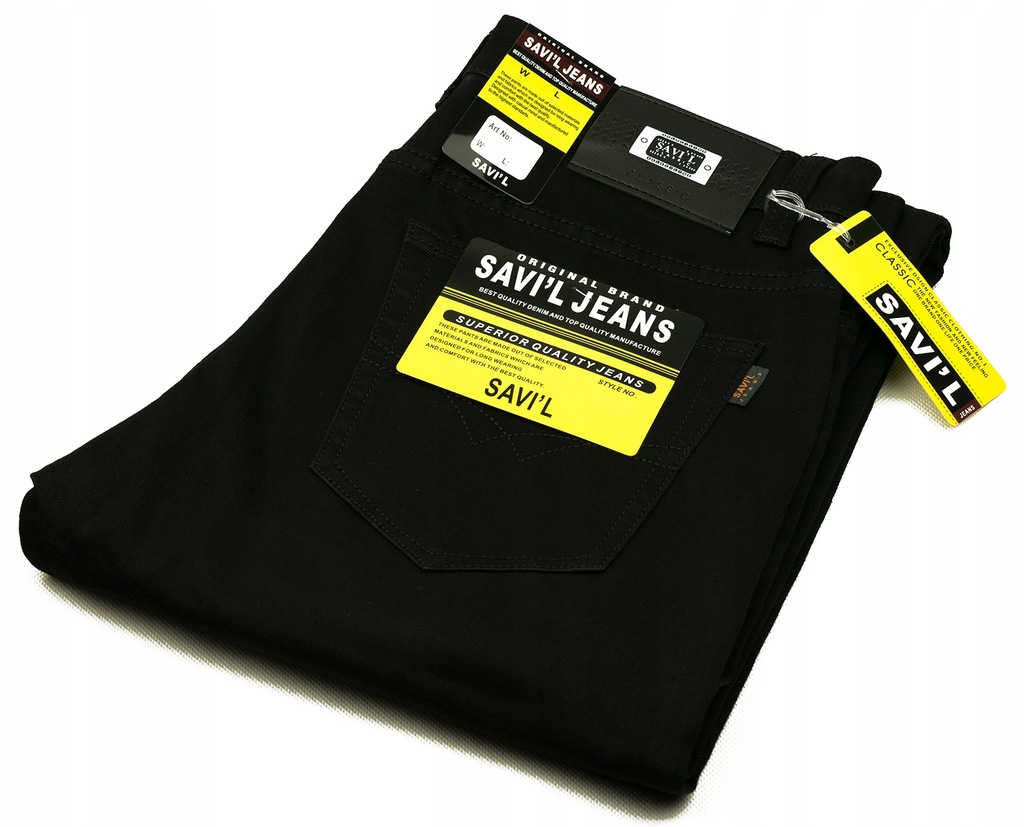 SAVIL TA505B jeans czarne proste PAS/100 cm - W37 L30 - 14450843599 ...