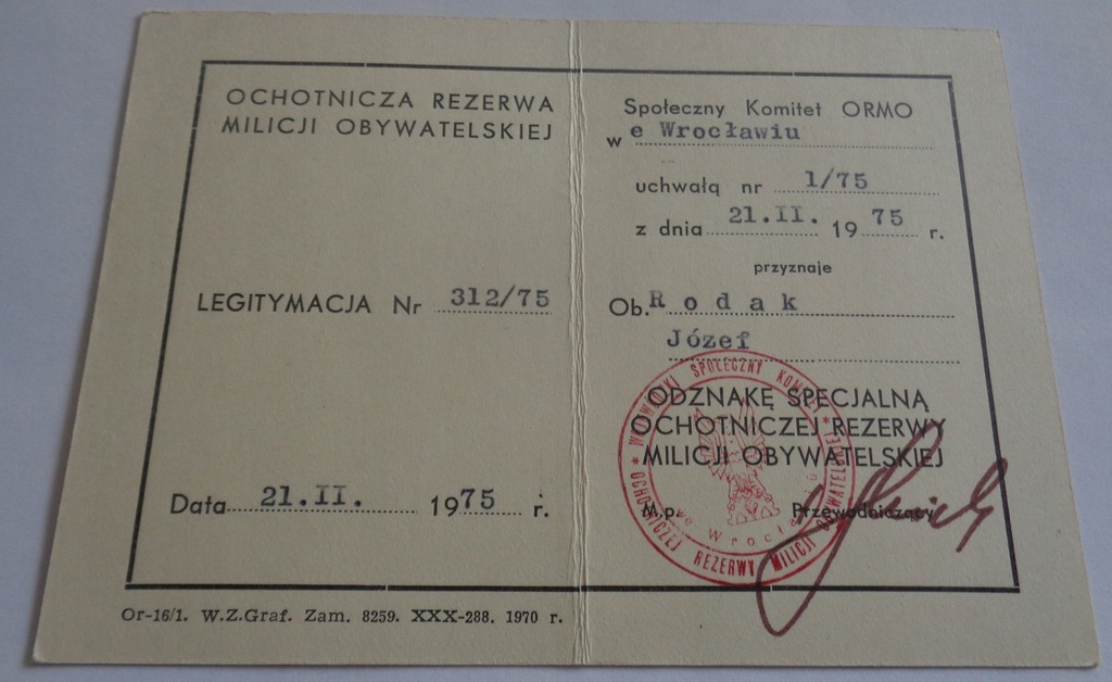 LEGITYMACJA ODZNAKI SPECJALNEJ ORMO - 12399453648 - oficjalne archiwum ...