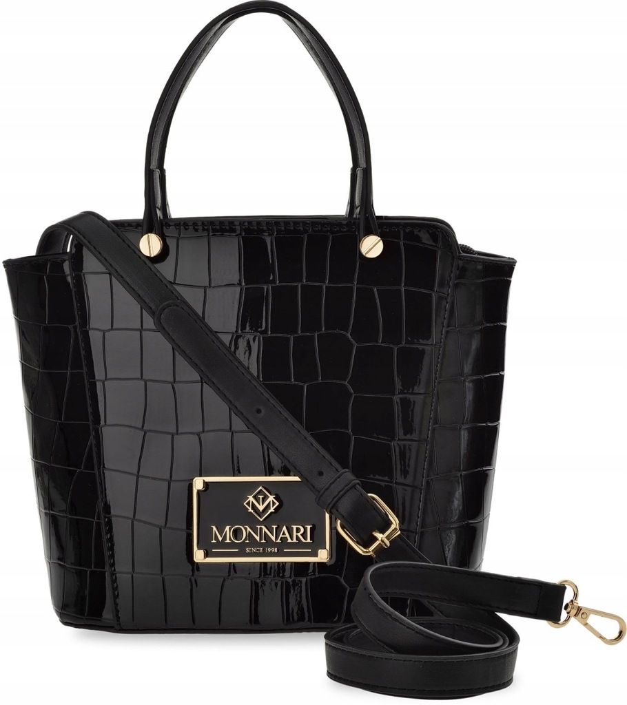Torebka MONNARI SHOPPER AKTÓWKA Czarna LAKIEROWANA Torba KUFEREK Krokodyl - 13497645420 ...