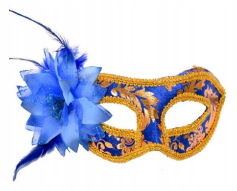 MASKA KARNAWAŁOWA NA BAL GRANATOWO-ZŁOTA Z KWIATEM - 12789348131 ...