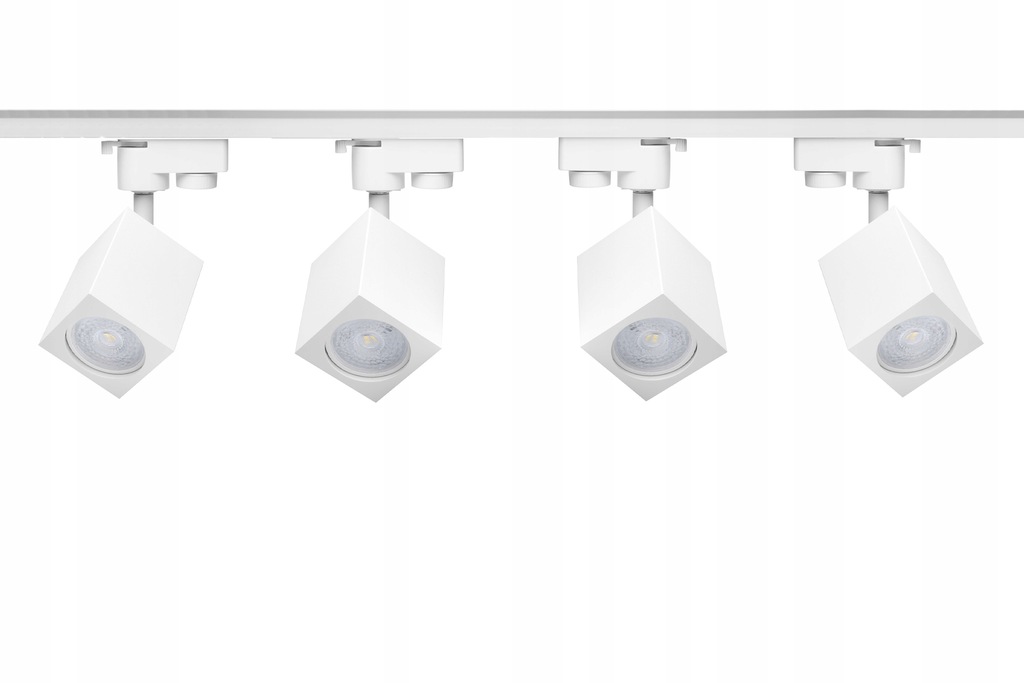 Białe reflektory sufitowe kwadrat GU20 + szyna 2M - 11058369572 ...