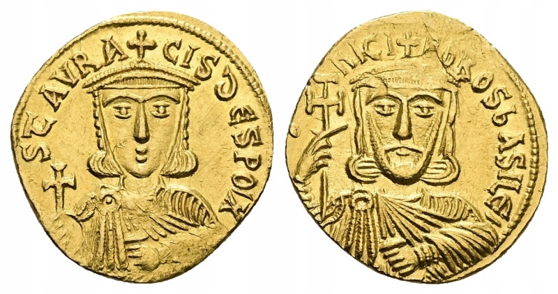 Nicefor I i Staurakios, 802-811 AD, rzadki solid, lustro + połysk ...