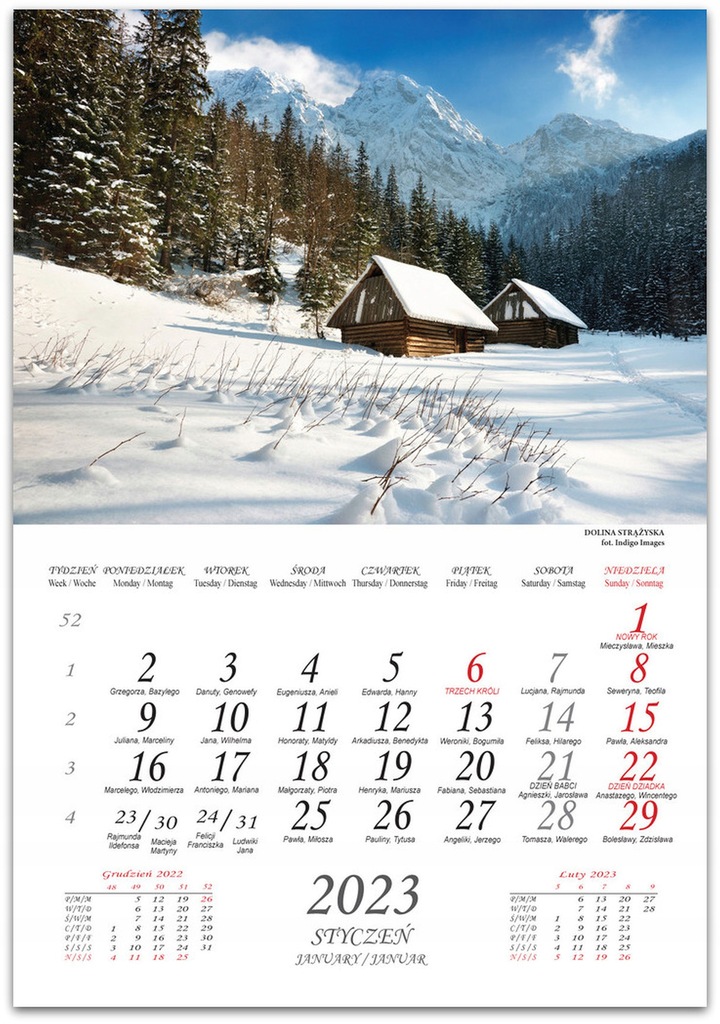 Kalendarz 2023 ścienny planszowy KRAJOBRAZY GÓRY - 12836216705 - oficjalne archiwum Allegro